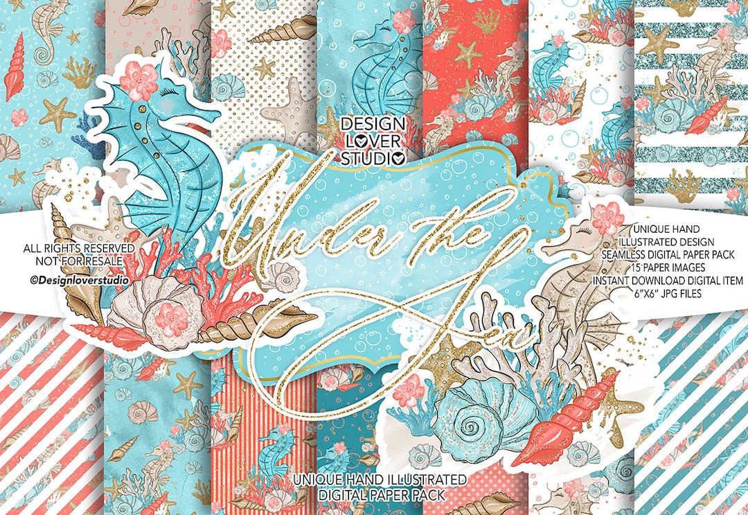 Under the Sea Digital Paper, Seashells Pattern, Sea Background, Summer ...