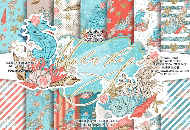 Under the Sea Digital Paper Seashells Pattern Sea - Etsy