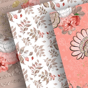 Turkey Thanksgiving Digital Paper Pack, Autumn Leaves, Fall, Fall ...