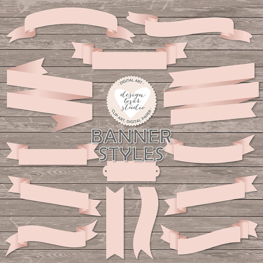 VECTOR Banners Blush Banner Clipart Banners Ribbons and | Etsy