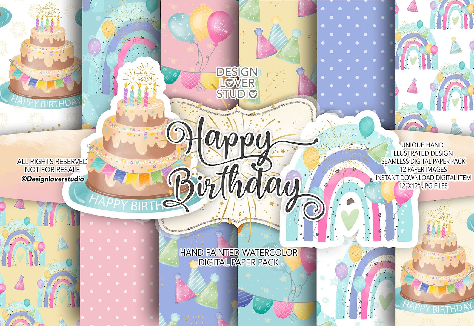 Birthday Party Rainbows Digital Paper Pack Party Nursery | Etsy