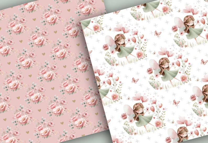 Watercolor Fairy Tale Digital Paper Pack, Fairy Pattern, Swing, Flower ...