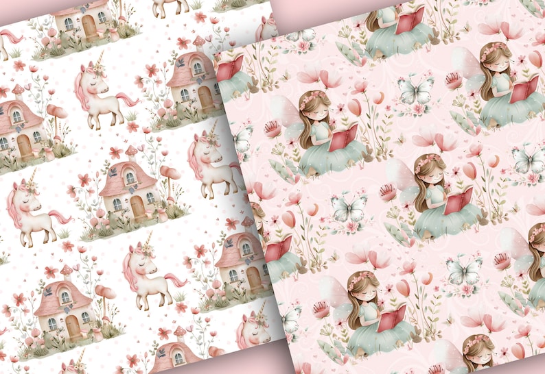 Watercolor Fairy Tale Digital Paper Pack, Fairy Pattern, Swing, Flower ...