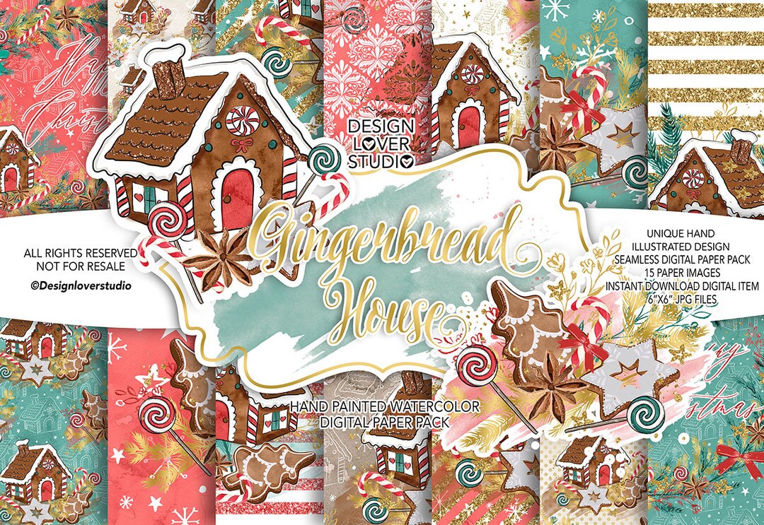 Gingerbread House Design Digital Paper Pack, Christmas Flower ...