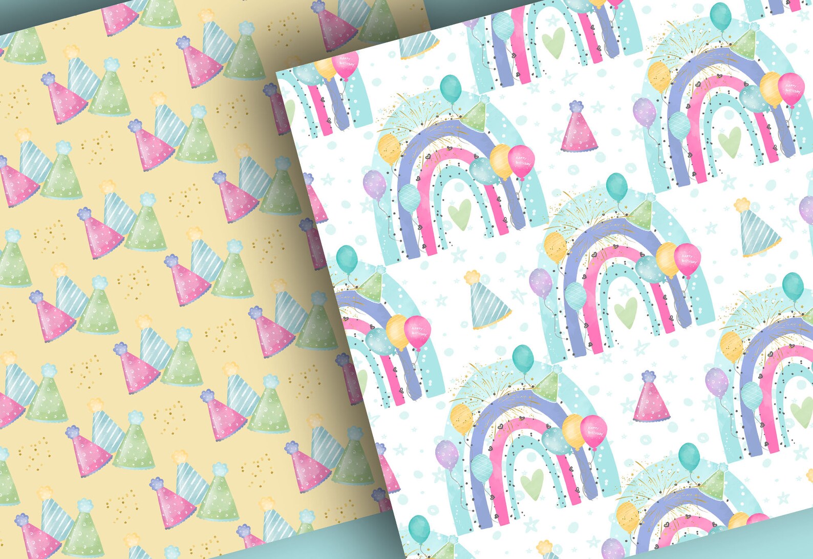 Birthday Party Rainbows Digital Paper Pack Party Nursery | Etsy