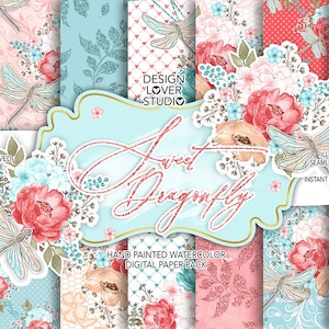 Sweet Dragonfly Digital Paper Pack Spring Watercolor Flower - Etsy