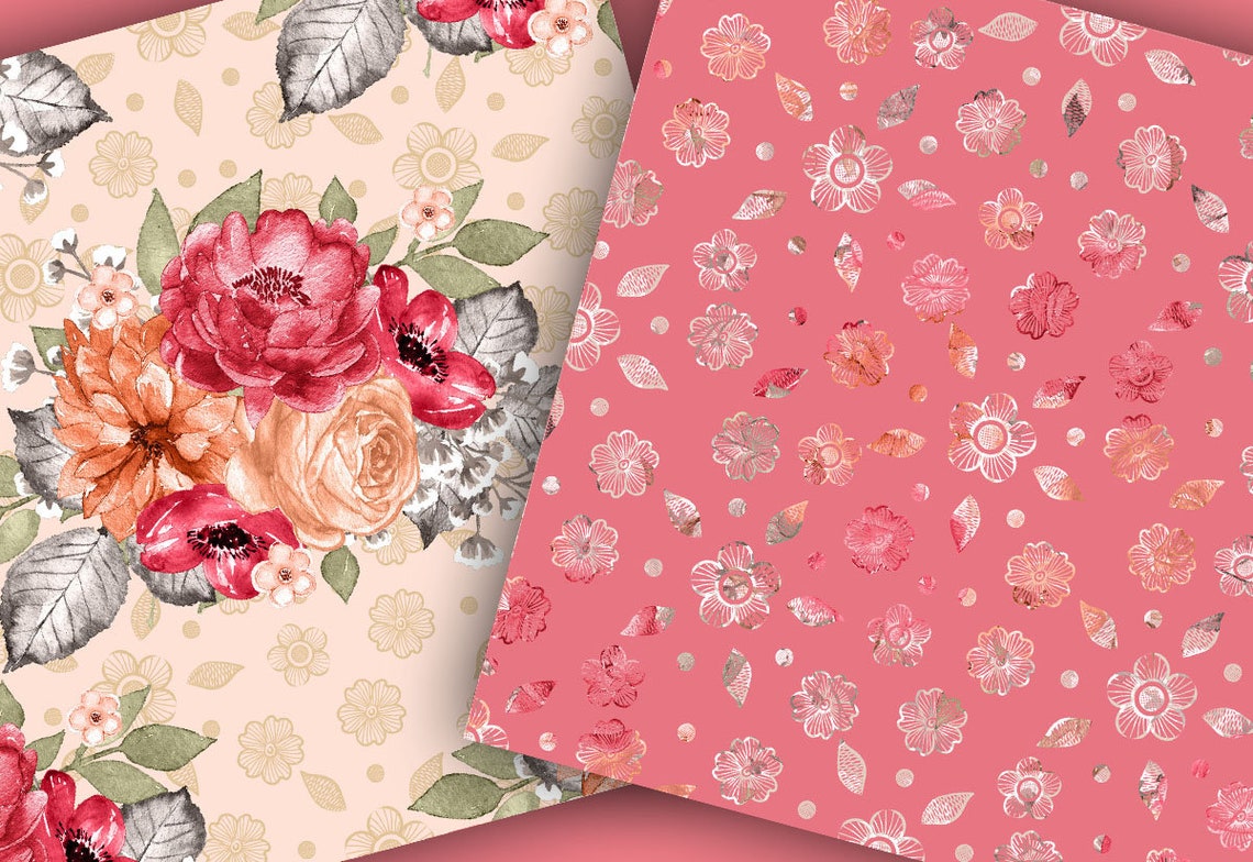 Watercolor Sunset Digital Paper Pack, Summer, Autumn Watercolor Flower ...