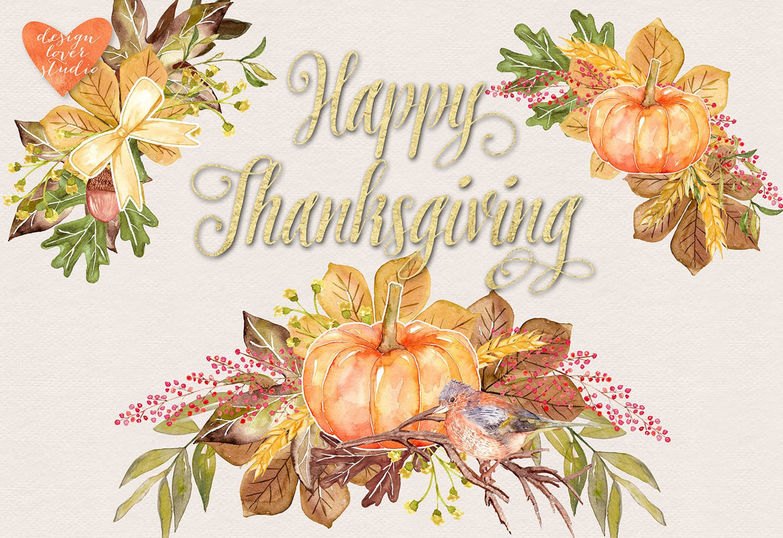 Watercolor Happy Thanksgiving clip arts Autumn | Etsy