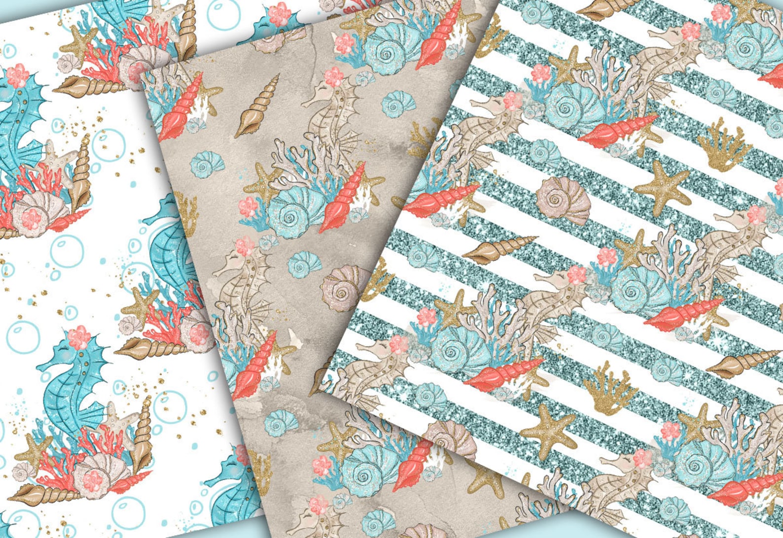 Under the Sea Digital Paper Seashells Pattern Sea - Etsy