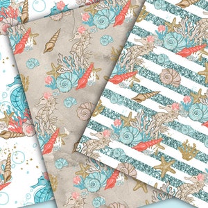 Under the Sea Digital Paper, Seashells Pattern, Sea Background, Summer ...