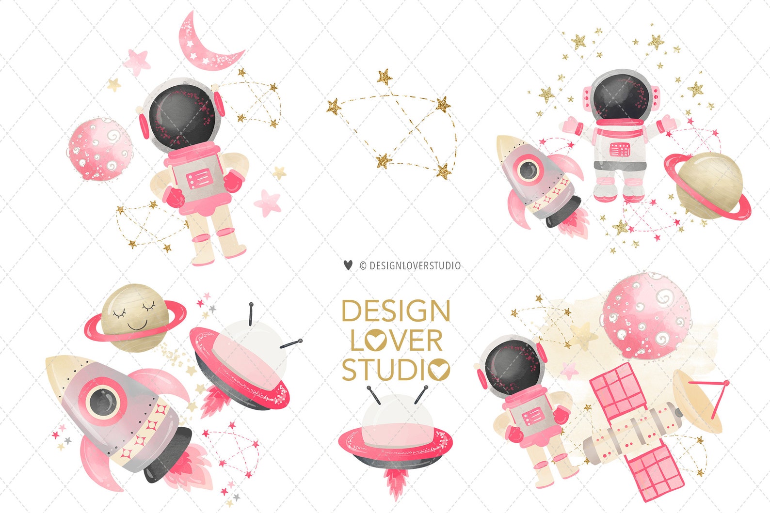 Watercolor Astronaut Space Clipart Girl Clipart Nursery - Etsy