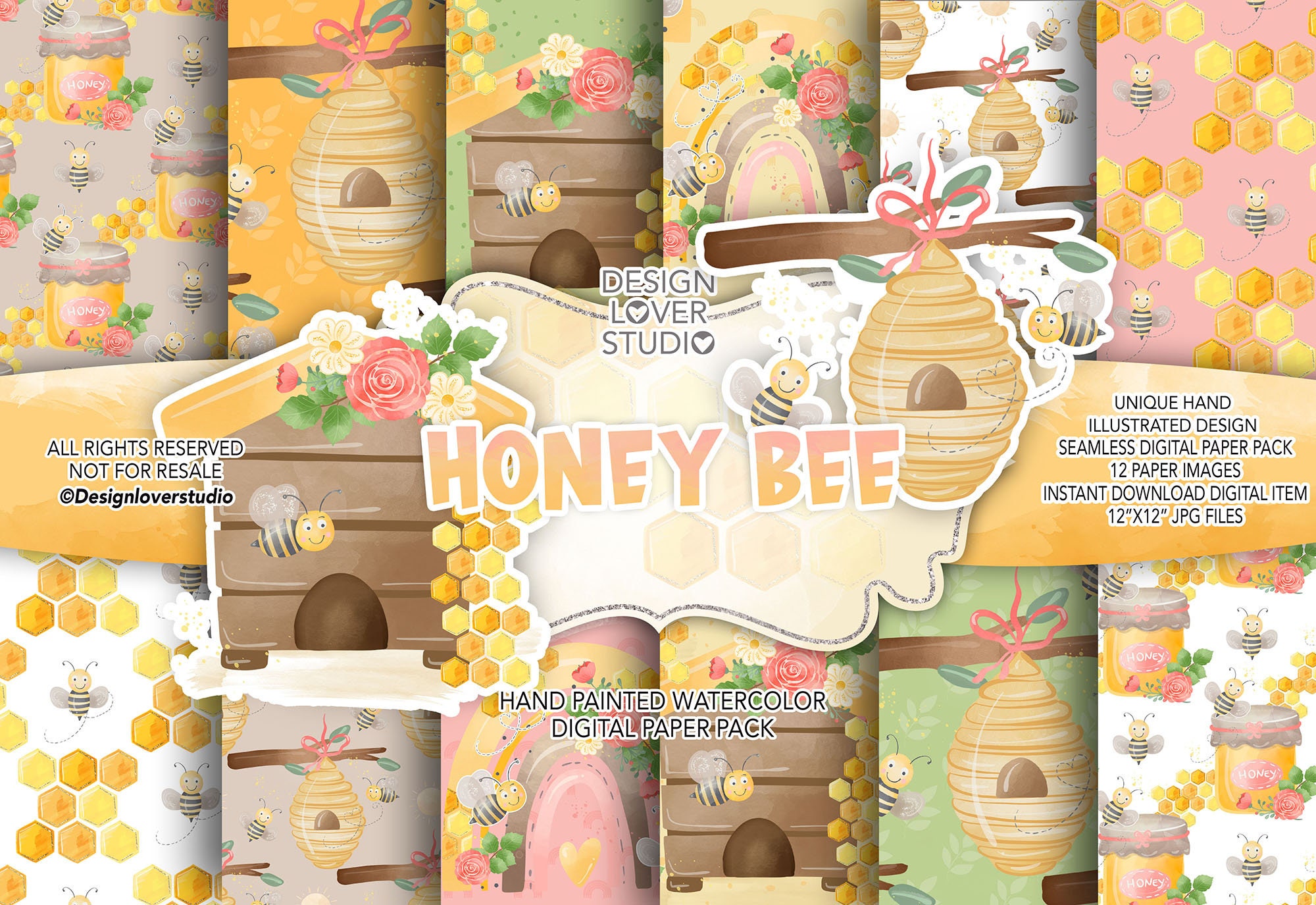 Watercolor Honey Bee Digital Paper Pack Bee Animal Pattern - Etsy