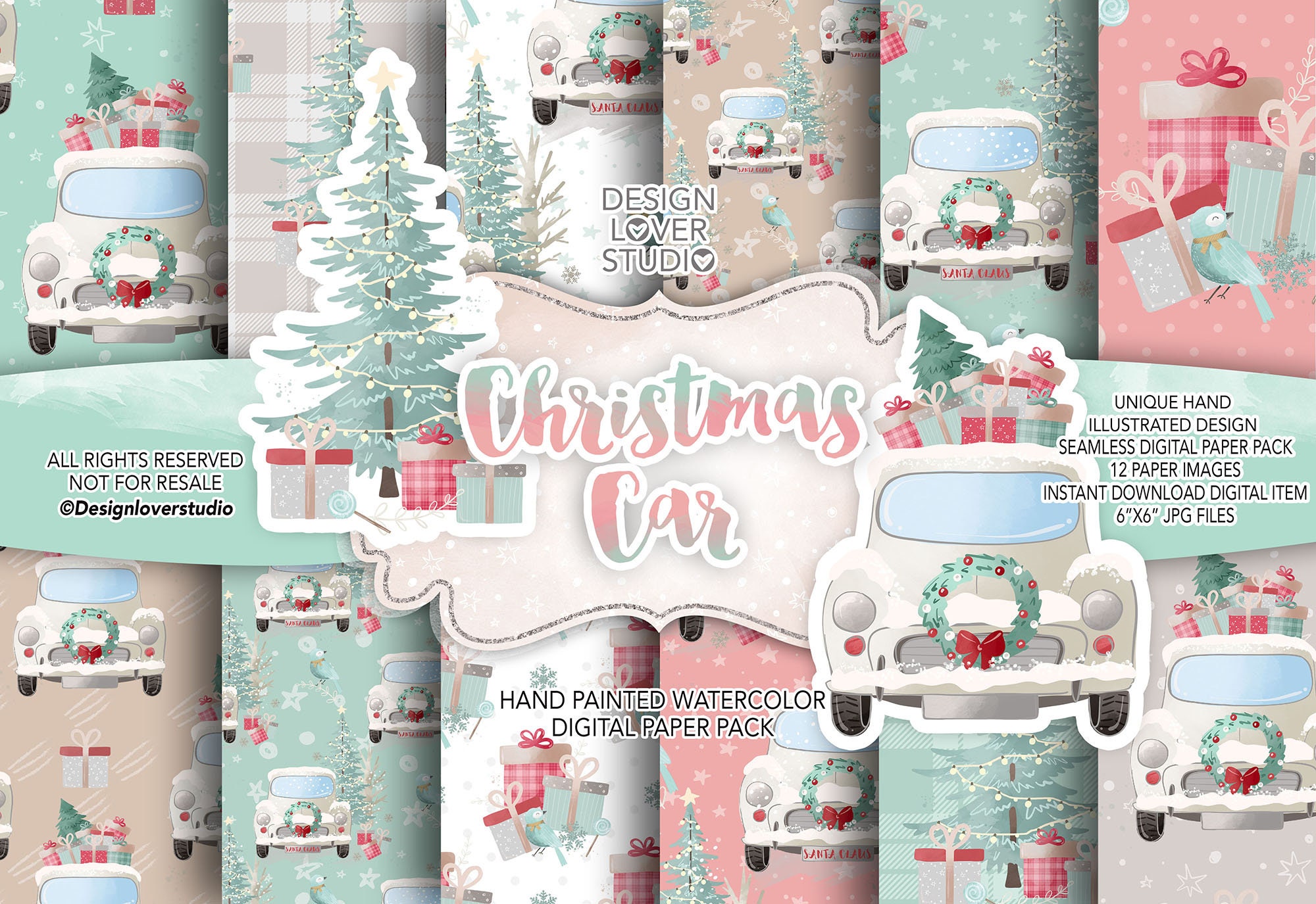 Christmas Rainbows Car Digital Paper Pack Xmas Clipart Cute - Etsy