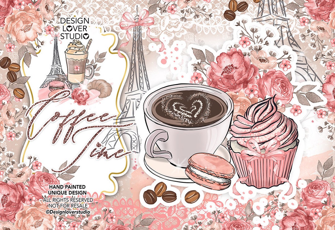 Coffee Time Design, Spring Flower, Blush Floral Clipart, Cappuccino ...
