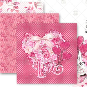 Roses Heart Valentine Design Digital Paper, Romantic Watercolor Digital ...