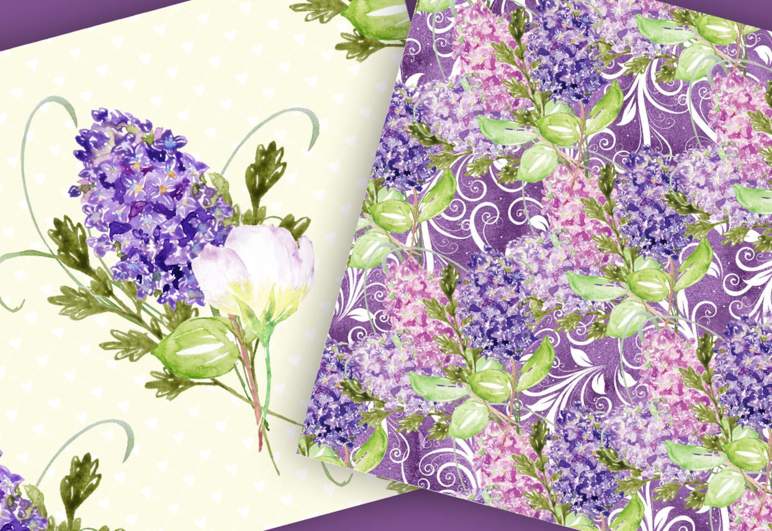 Watercolor LILAC FLOWER Digital Paper Pack Bow Lavender - Etsy