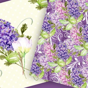 Watercolor LILAC FLOWER Digital Paper Pack, Bow, Lavender, Bouquets ...