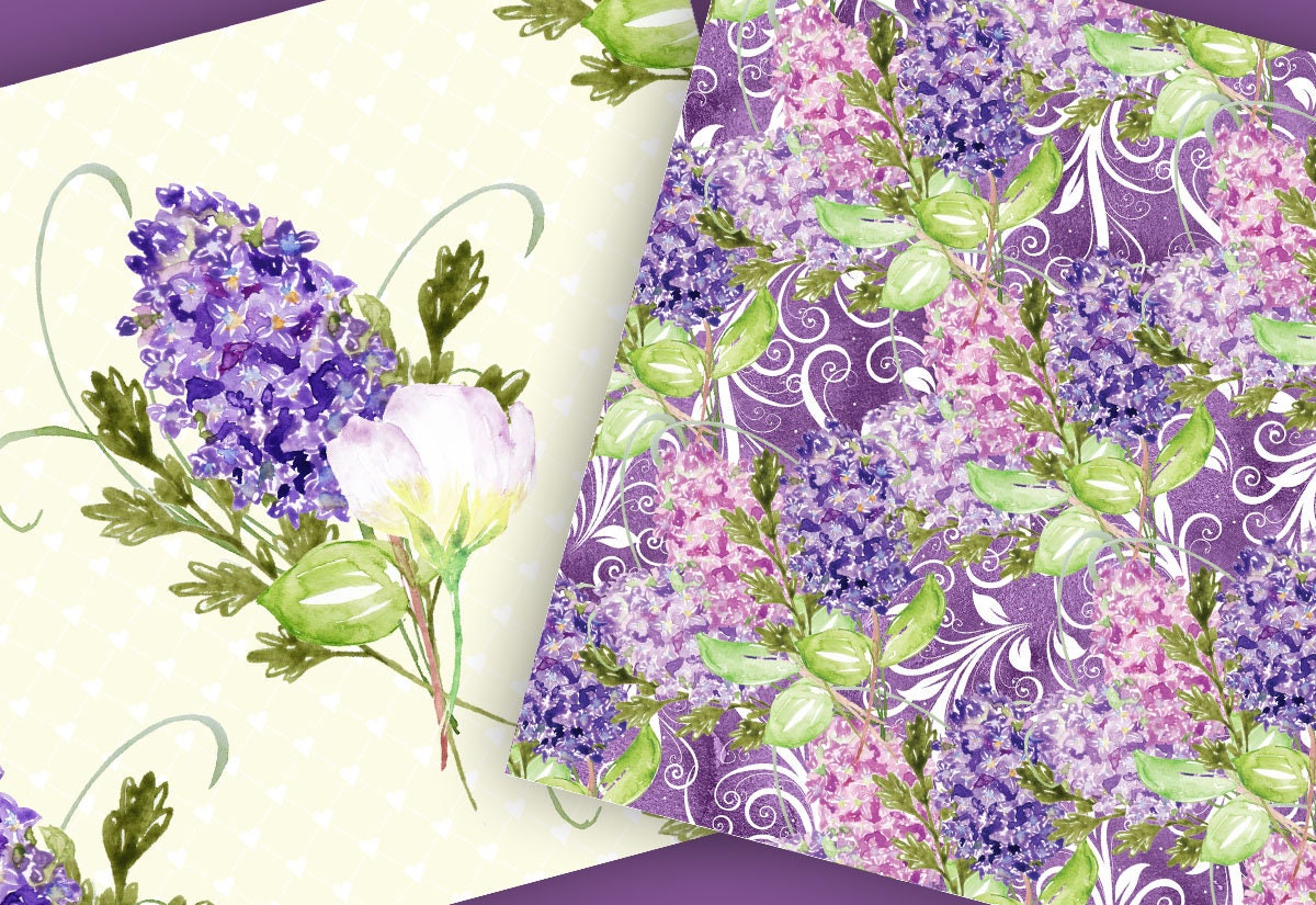 Watercolor LILAC FLOWER Digital Paper Pack Bow Lavender - Etsy