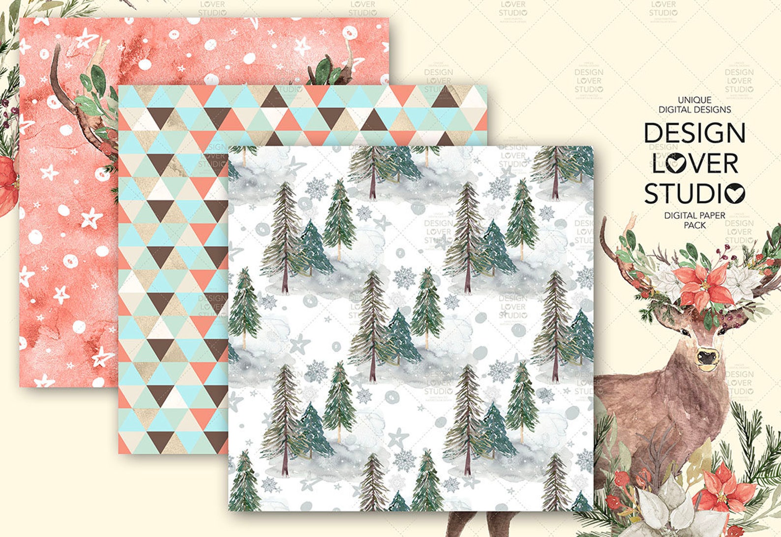 Winter Dreams Christmas Hand Painted Digital Papers Pine - Etsy