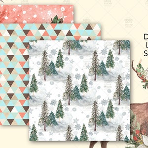 Winter Dreams Christmas Hand Painted Digital Papers, Pine Branches ...