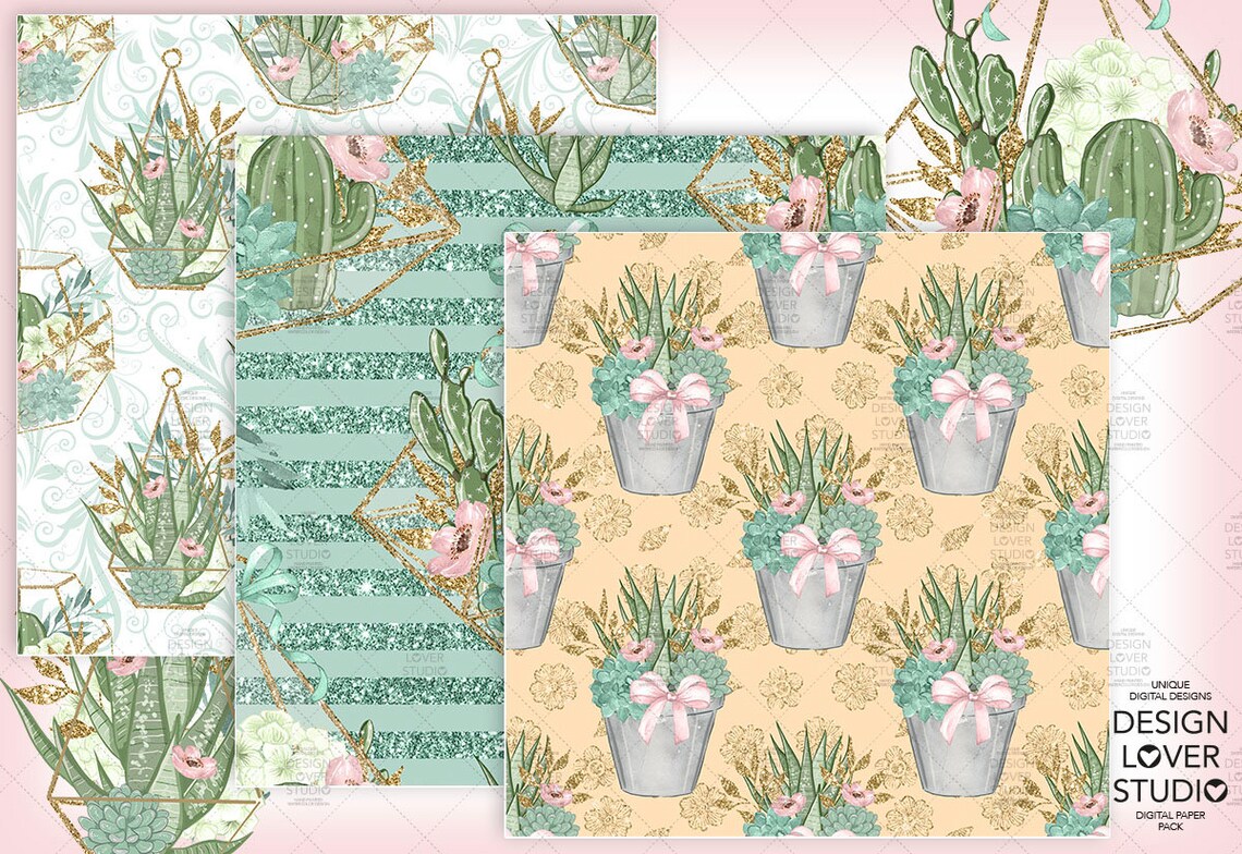 Sweet Succulent Digital Paper Pack Spring Watercolor Flower | Etsy