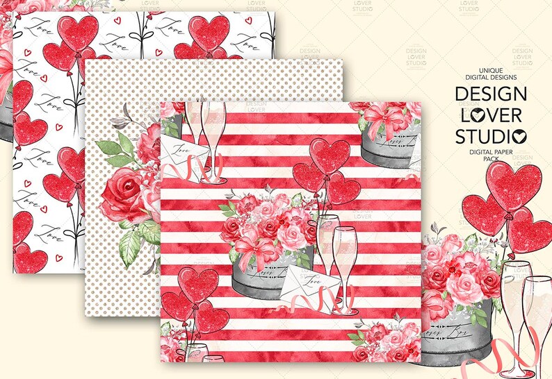 Be My Valentine Design Digital Paper Romantic Watercolor | Etsy