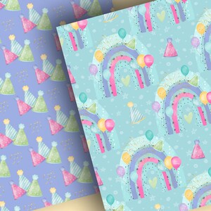 Birthday Party Rainbows Digital Paper Pack, Party Nursery, Rainbow ...