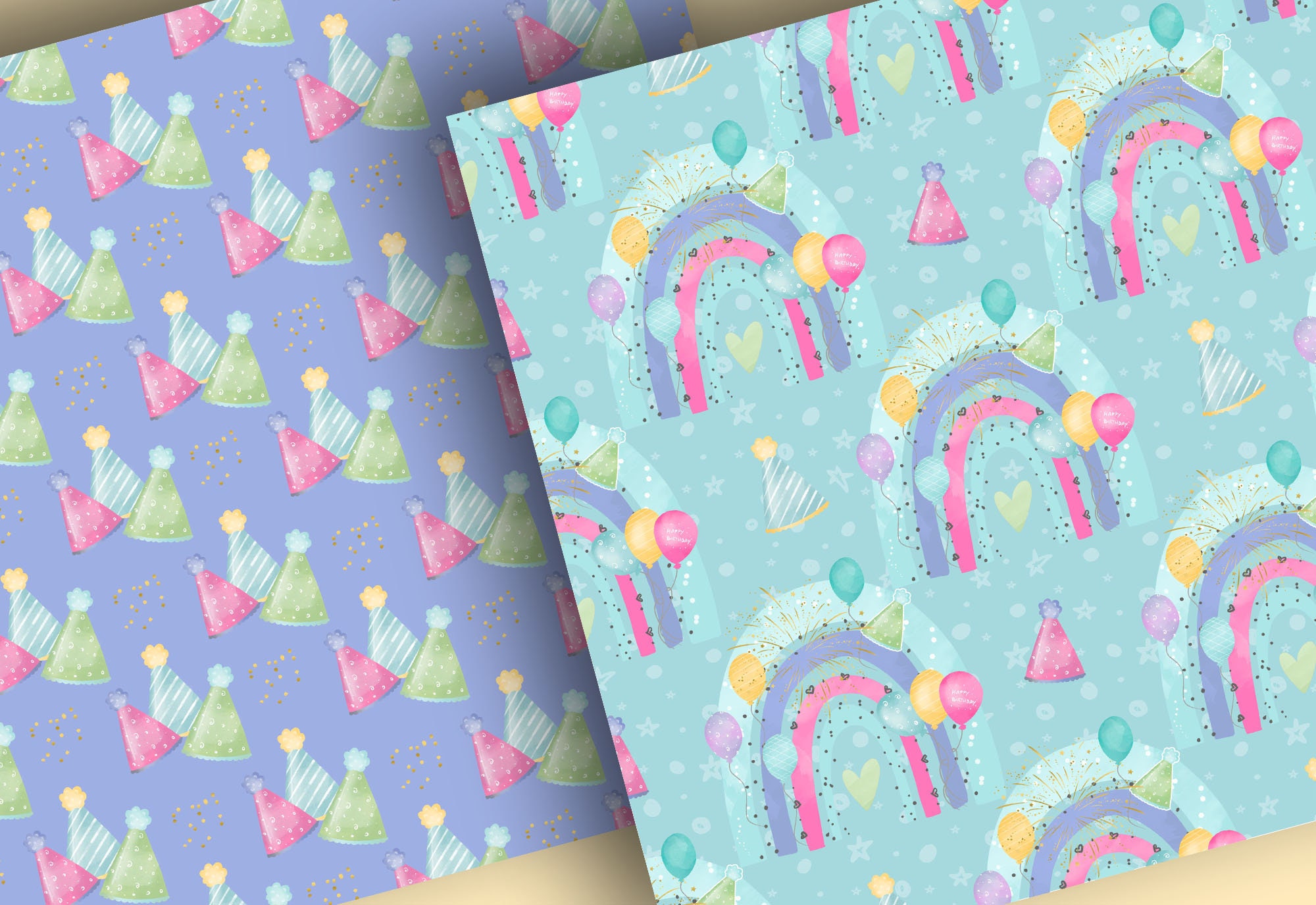 Birthday Party Rainbows Digital Paper Pack Party Nursery | Etsy