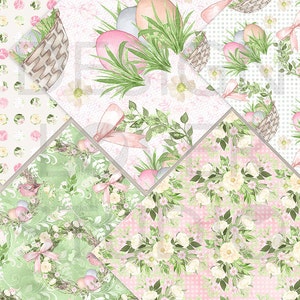 Watercolor CUTE EASTER Digital Paper Pack, Bird, Easter Flowers Digital ...