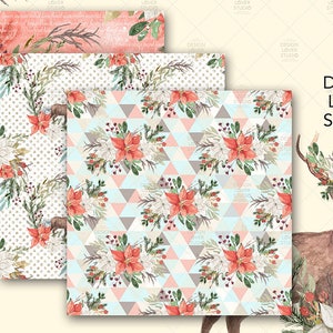 Winter Dreams Christmas Hand Painted Digital Papers, Pine Branches ...