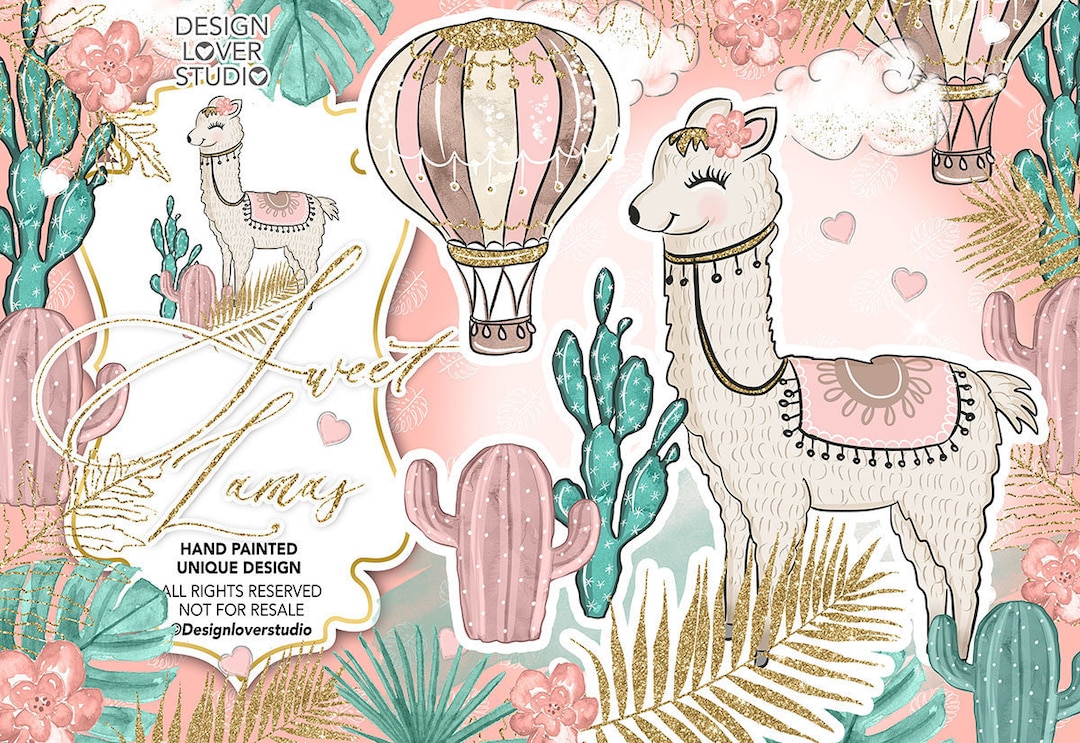 Sweet Lamas Design, Lama Clipart, Leaves Clipart, Baby Clip Art, Animal ...