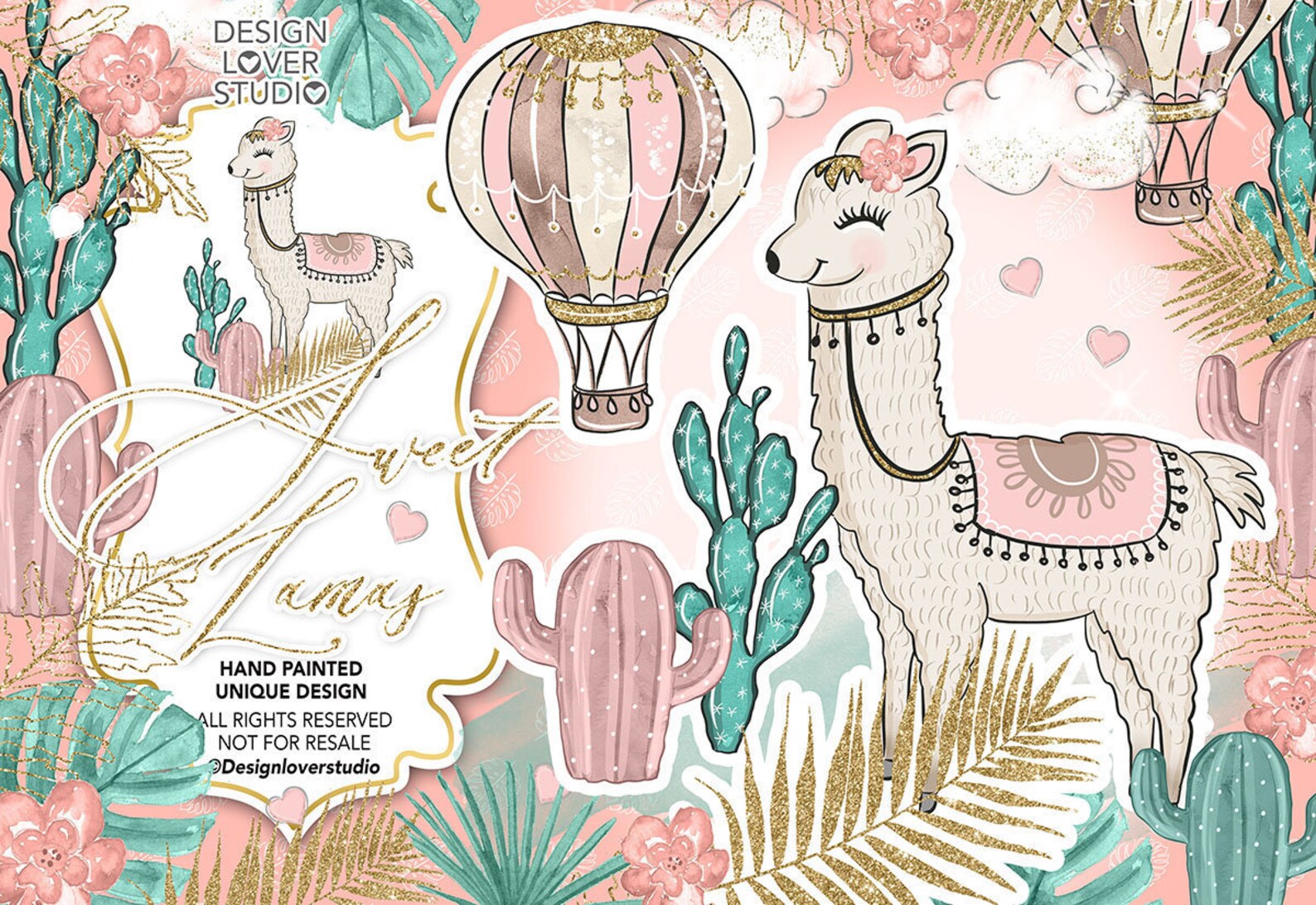 Sweet Lamas Design Lama Clipart Leaves Clipart Baby Clip - Etsy