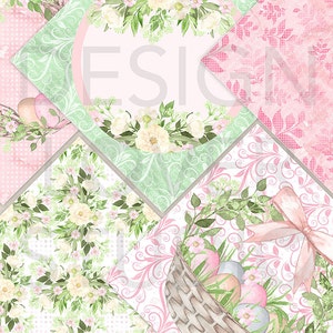 Watercolor CUTE EASTER Digital Paper Pack, Bird, Easter Flowers Digital ...