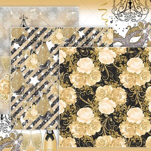 Happy New Year Gold Digital Paper Pack, Champagne, Gold, Watercolor ...