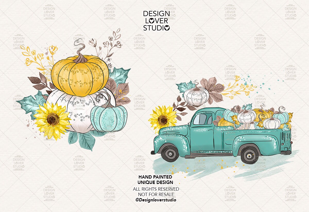 Pumpkin Truck Design Autumn Leaves Fall Fall Clipart - Etsy