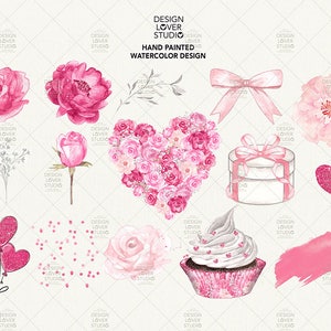 Roses Heart Valentine Design, Clipart, Romantic Watercolor Clipart ...