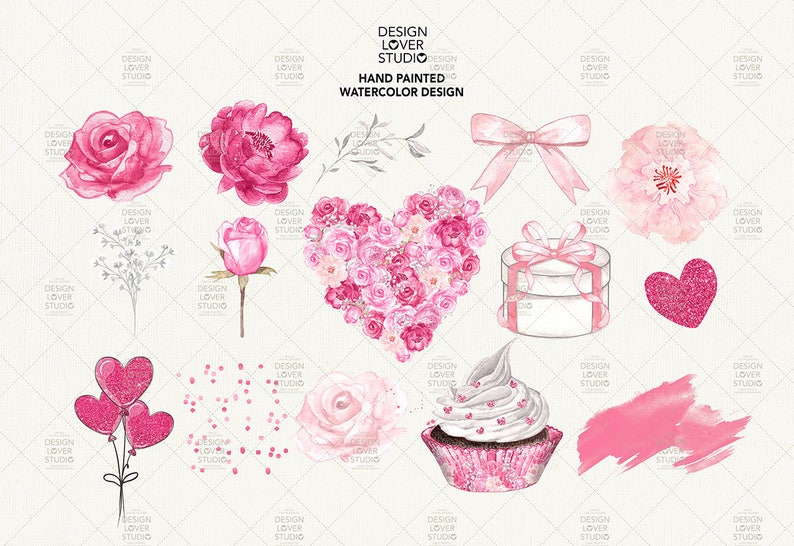 Roses Heart Valentine Design Clipart Romantic Watercolor - Etsy