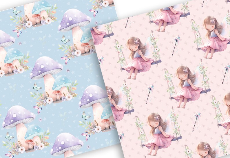 Watercolor Fairy Tale Digital Paper Pack, Fairy Pattern, Swing, Flower ...