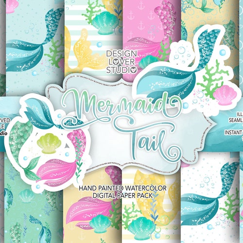 Mermaid Digital Paper - Etsy
