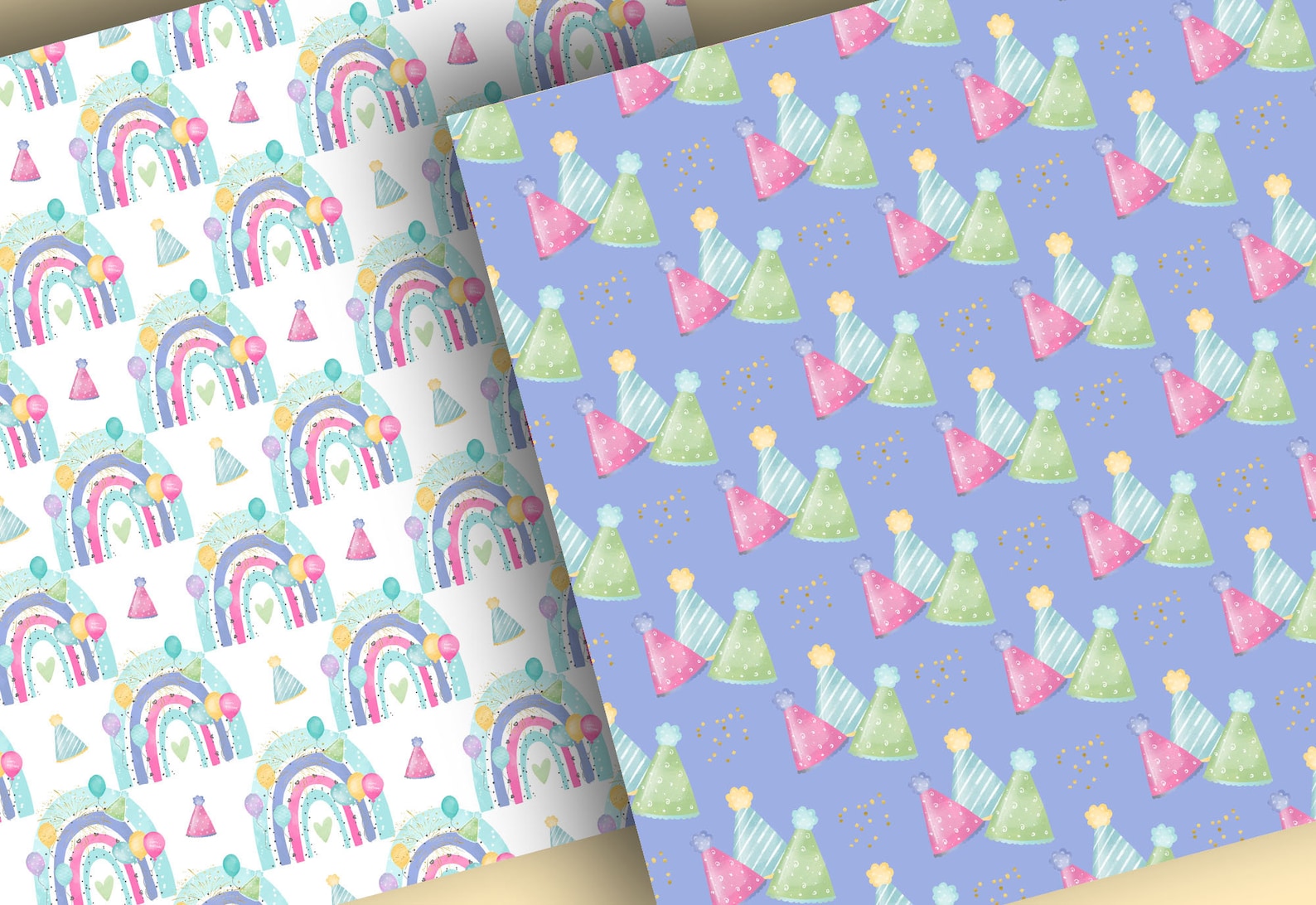 Birthday Party Rainbows Digital Paper Pack Party Nursery | Etsy