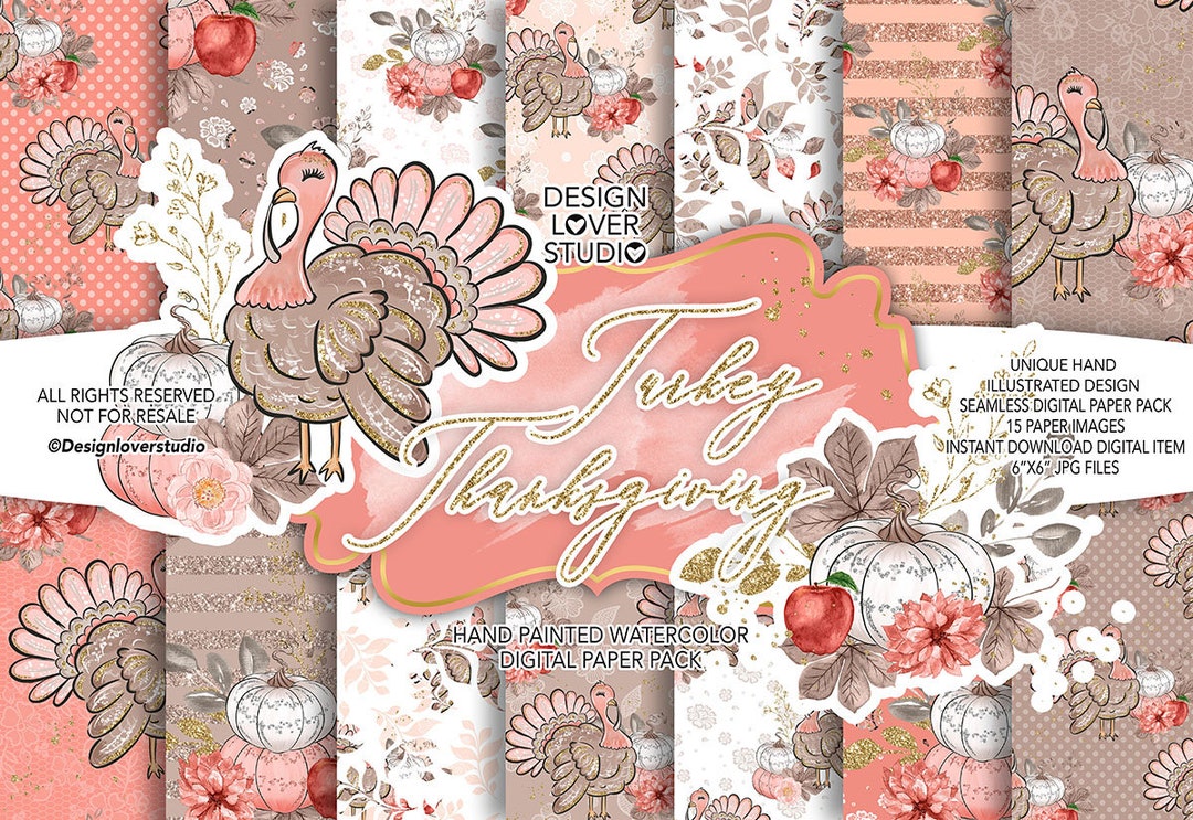 Turkey Thanksgiving Digital Paper Pack, Autumn Leaves, Fall, Fall ...