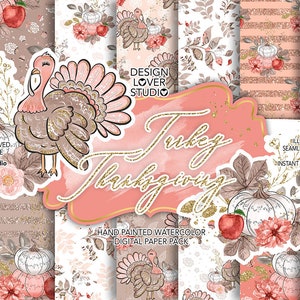 Turkey Thanksgiving Digital Paper Pack, Autumn Leaves, Fall, Fall ...