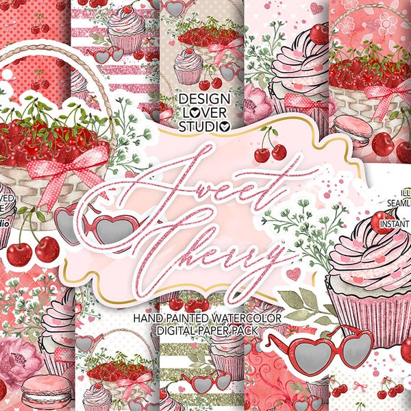Cherry Digital Paper - Etsy