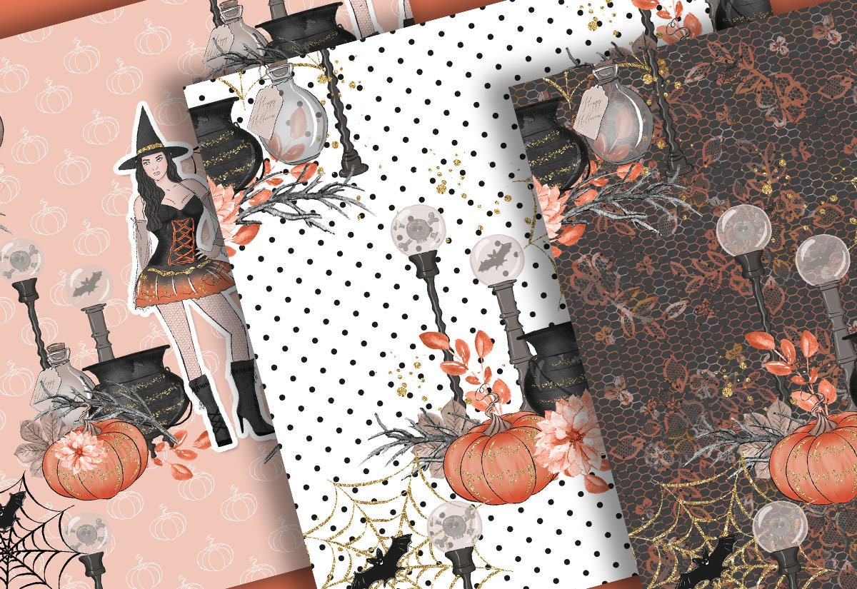 Halloween Girl Digital Paper Pack Pumpkin Halloween Spider - Etsy