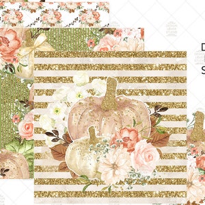 Watercolor "floral Pumpkin" Digital Paper, Autumn Leaves, Fall ...