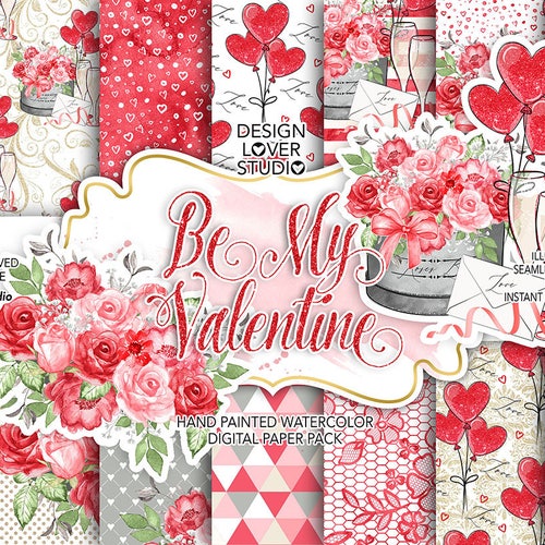 Roses Heart Valentine Design Digital Paper Romantic - Etsy