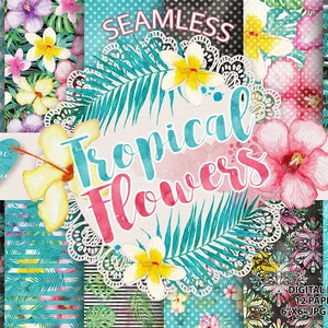 Watercolor Tropical Flowers Digital Paper Flower Background - Etsy
