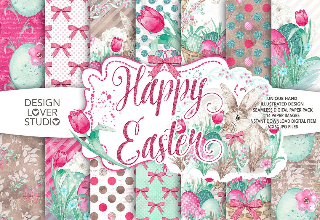Watercolor Happy Easter Digital Paper Pack 2 Easter Eggs - Etsy