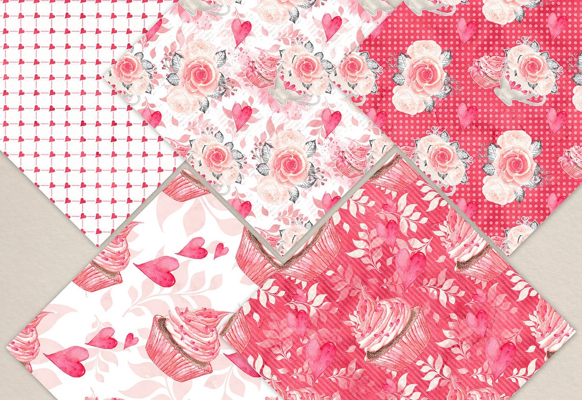 Watercolor Sweet Valentine Digital Paper Pack Romantic Hand | Etsy