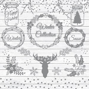 Premium VECTOR Rustic Christmas, Xmas Clipart, Holiday, Deer, Wreath ...